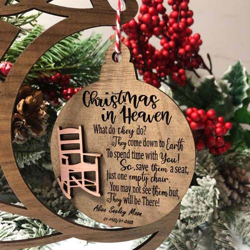 PERSONALISED CHRISTMAS HEAVEN Memorial Heart Ornament Handmade 6 Inch 