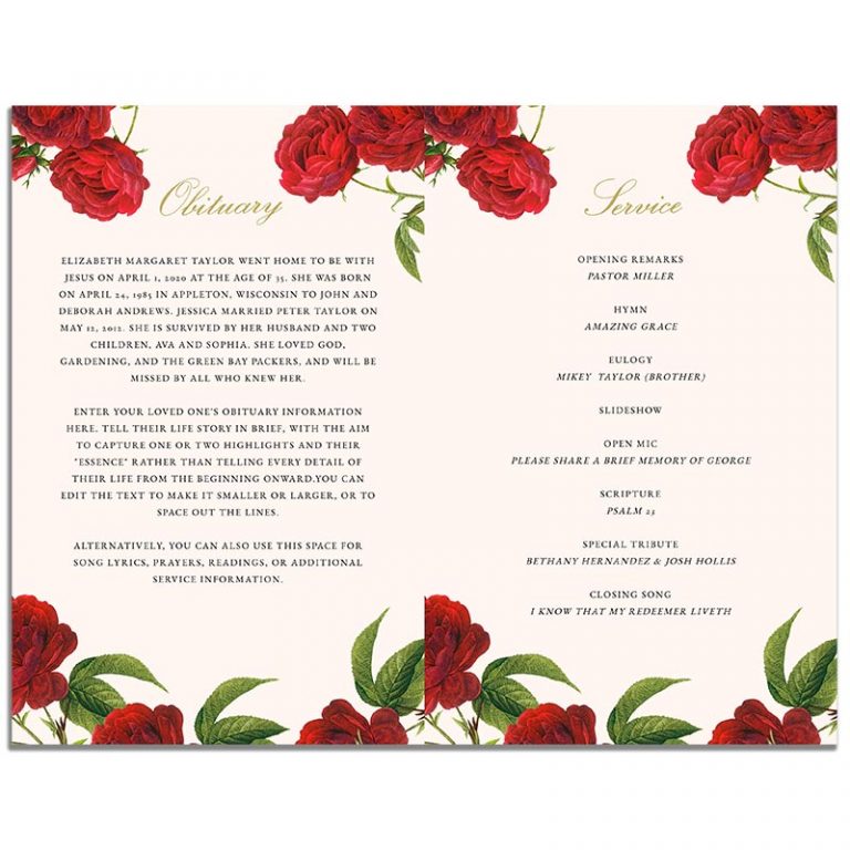Vintage Rose Funeral Program Template – US Urns Online