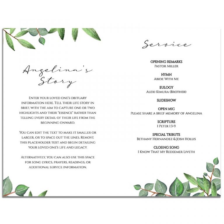 Timeless Green Funeral Program Template (8 Pages) – US Urns Online