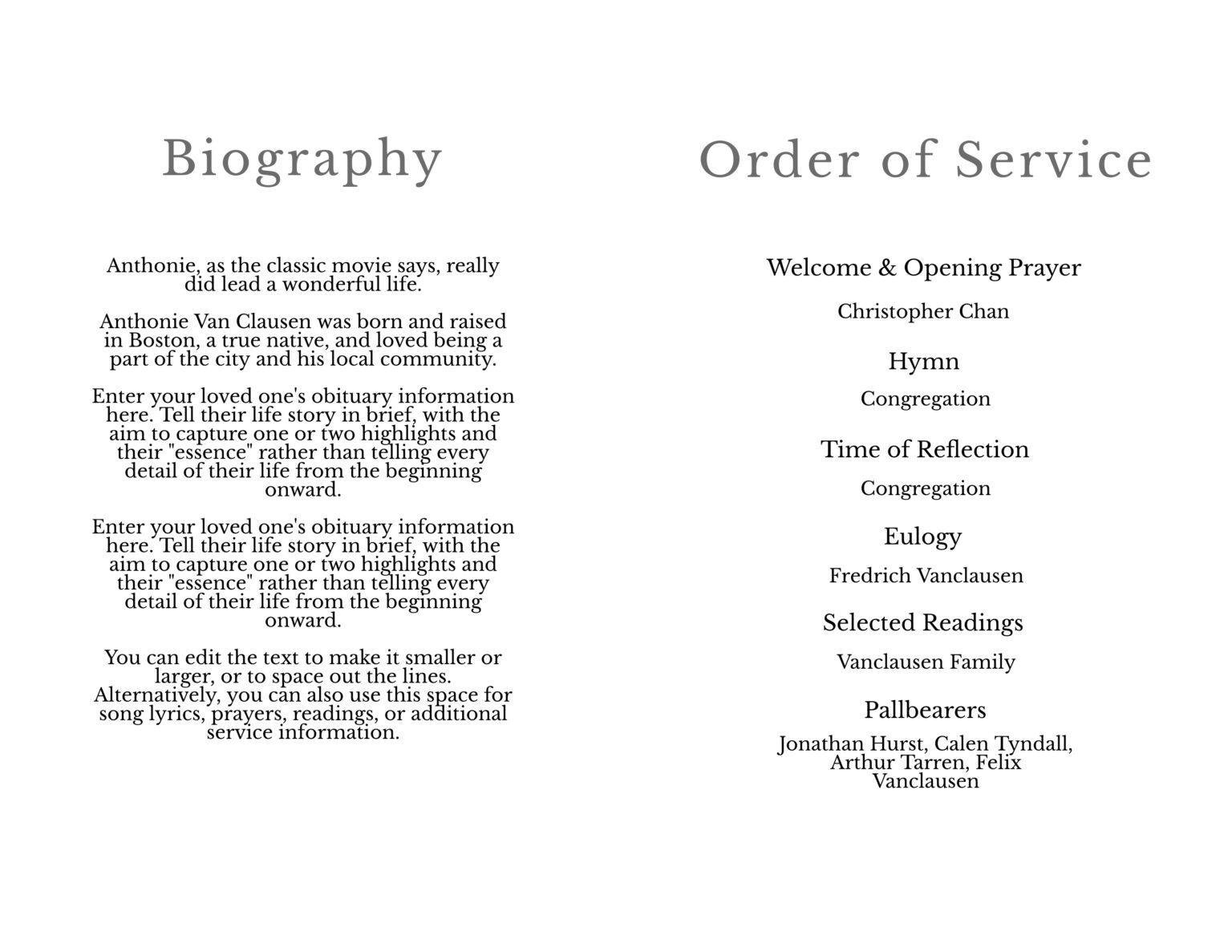 Grey & Black Classic Funeral Program Template – US Urns Online