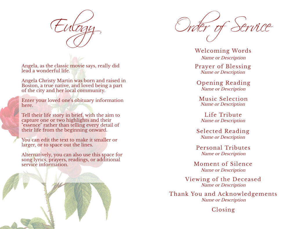 Elegant Red Rose Funeral Program – US Urns Online
