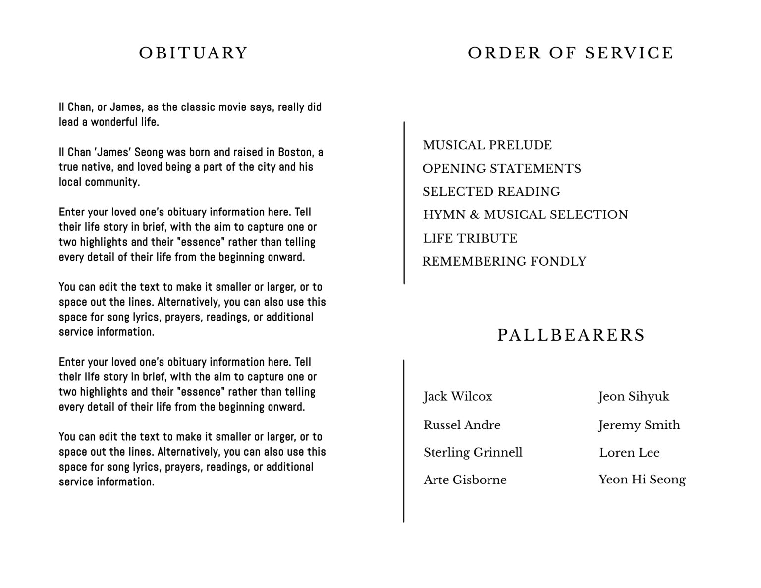 Traditional Photo Funeral Program Template – US Urns Online
