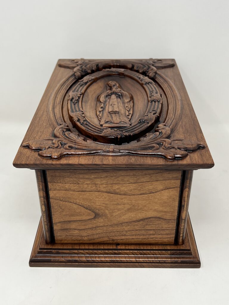 Virgin Mary Catholic Wooden Cremation Urn with Carved Details – US Urns ...
