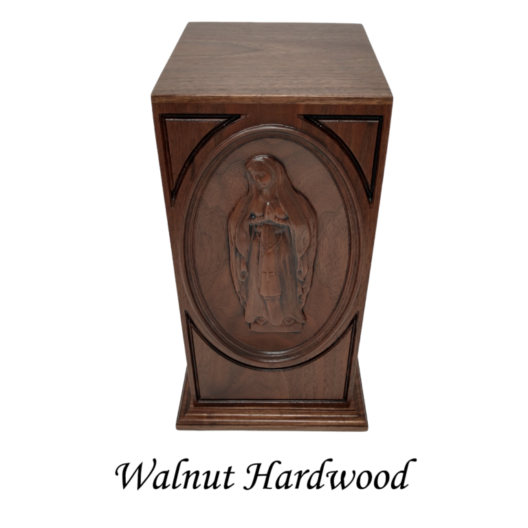 Carved Virgin Mary Catholic Cremation Urn in Cherry or Walnut Hardwood ...