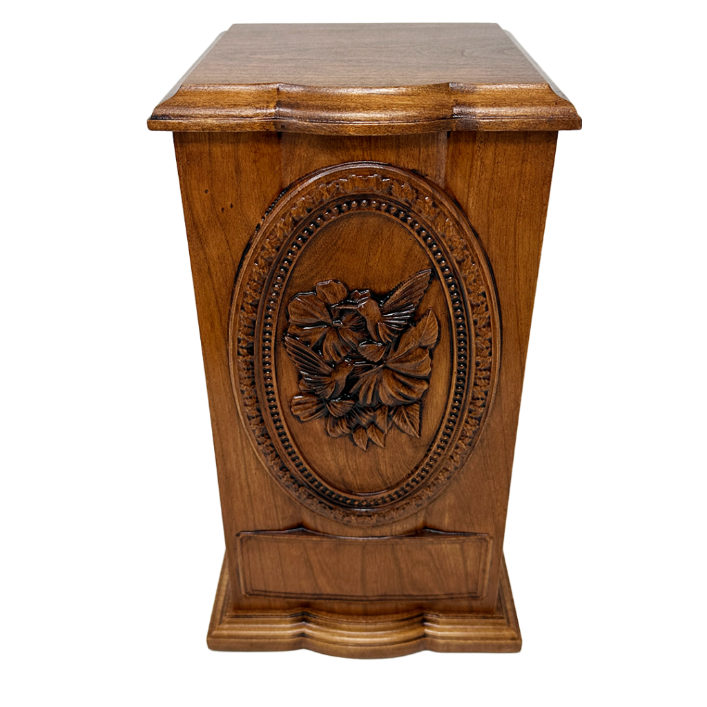 Handcrafted Hummingbird and Flowers Cherry Wood Cremation Urn » US Urns ...