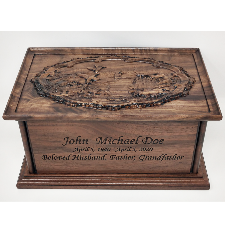 Carved Duck Hunting Urn in Cherry or Walnut Hardwood – US Urns Online